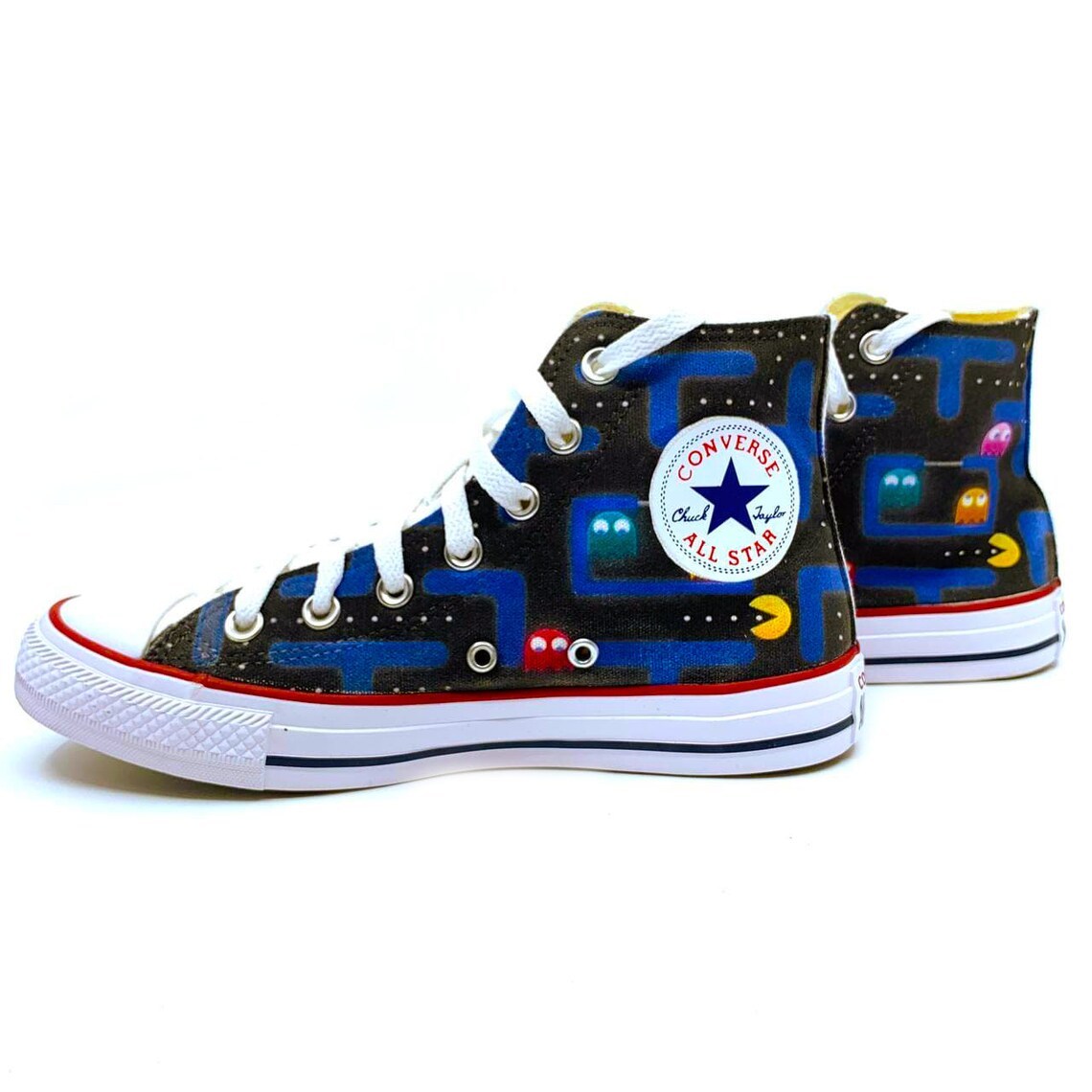 Pac Man Fan Art Custom Hand Made Hi Top Converse Retro 80s Arcade Gamer ...