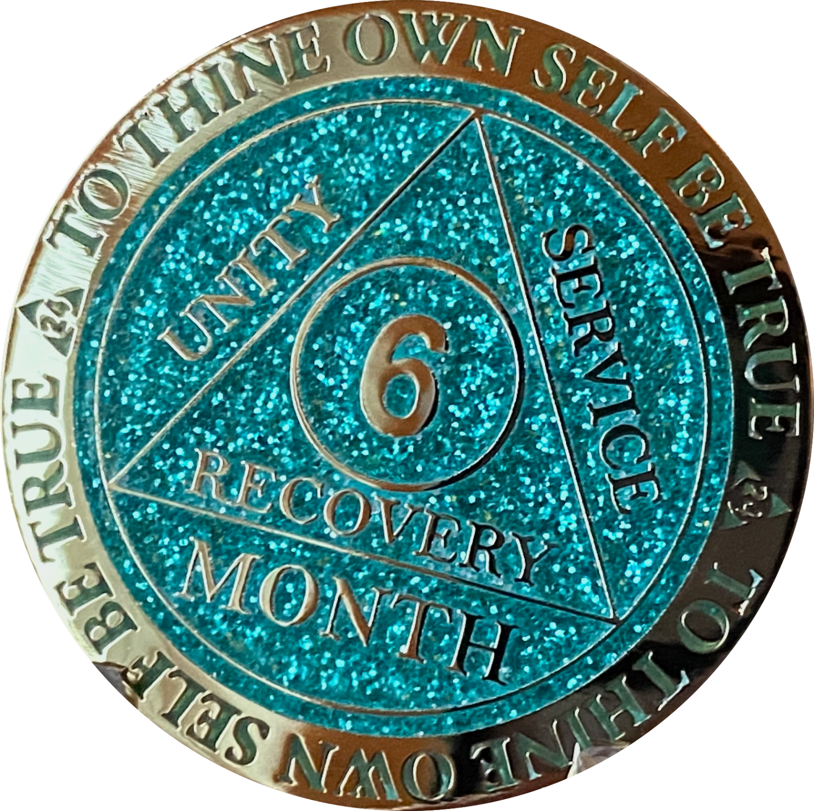 6 Month AA Medallion Recoverychip Reflex Aqua Glitter Sobriety Chip ...