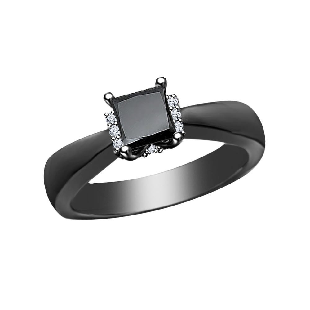 Princess Cut Black Diamond Womens Engagement Ring 14k Black Gold Over ... Princess Cut Black Diamond Womens Engagement Ring 14k Black Gold Over ...