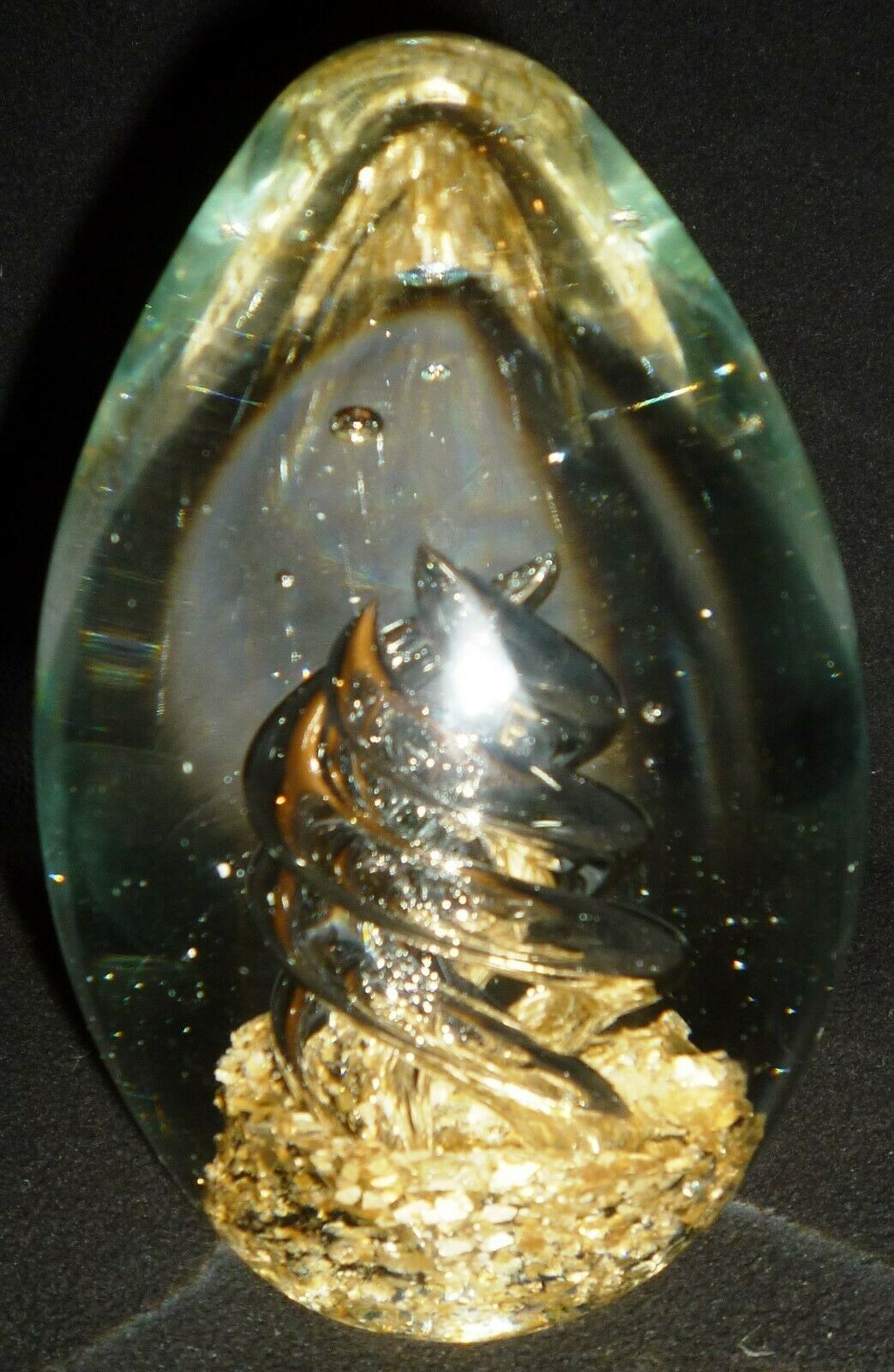 ART GLASS PAPERWEIGHT GOLD GLITTER SWIRL DYNASTY GALLERY HEIRLOOM ...