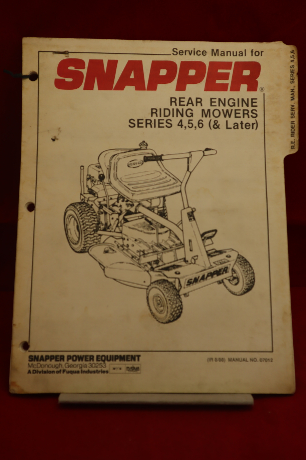 Snapper 1988 Rear Engine Riding Mower Series 4 5 6 Service Manual 07012 ...