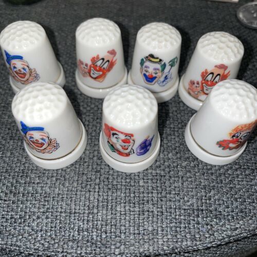 Vintage Porcelain Circus Clown Thimbles Gold Rimmed LOT OF 7 Unmarked ...