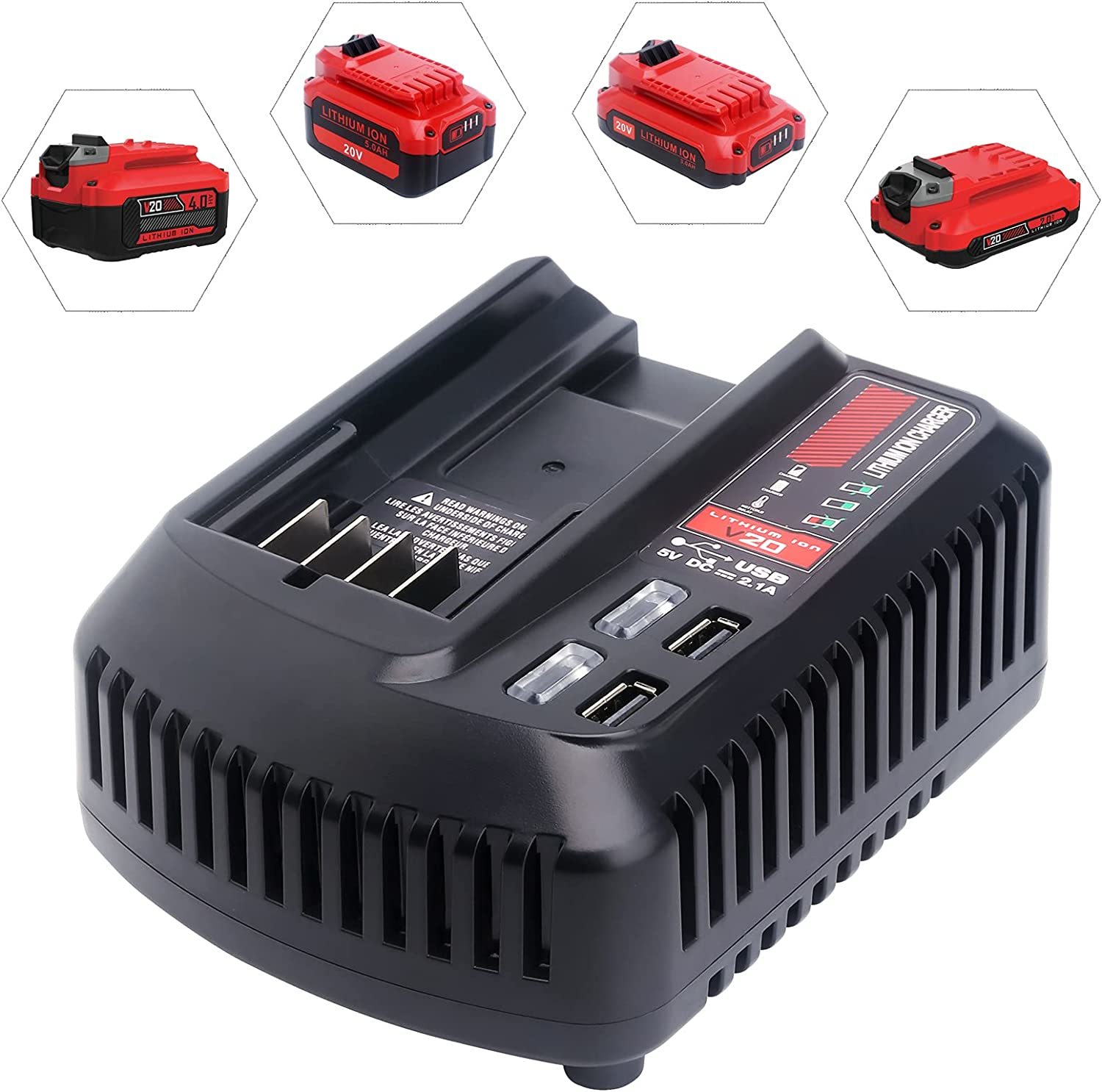 Qbmel 20V Battery Charger Replacement for Craftsman V20 Lithium Ion 20Volts - Power Tool Battery ...