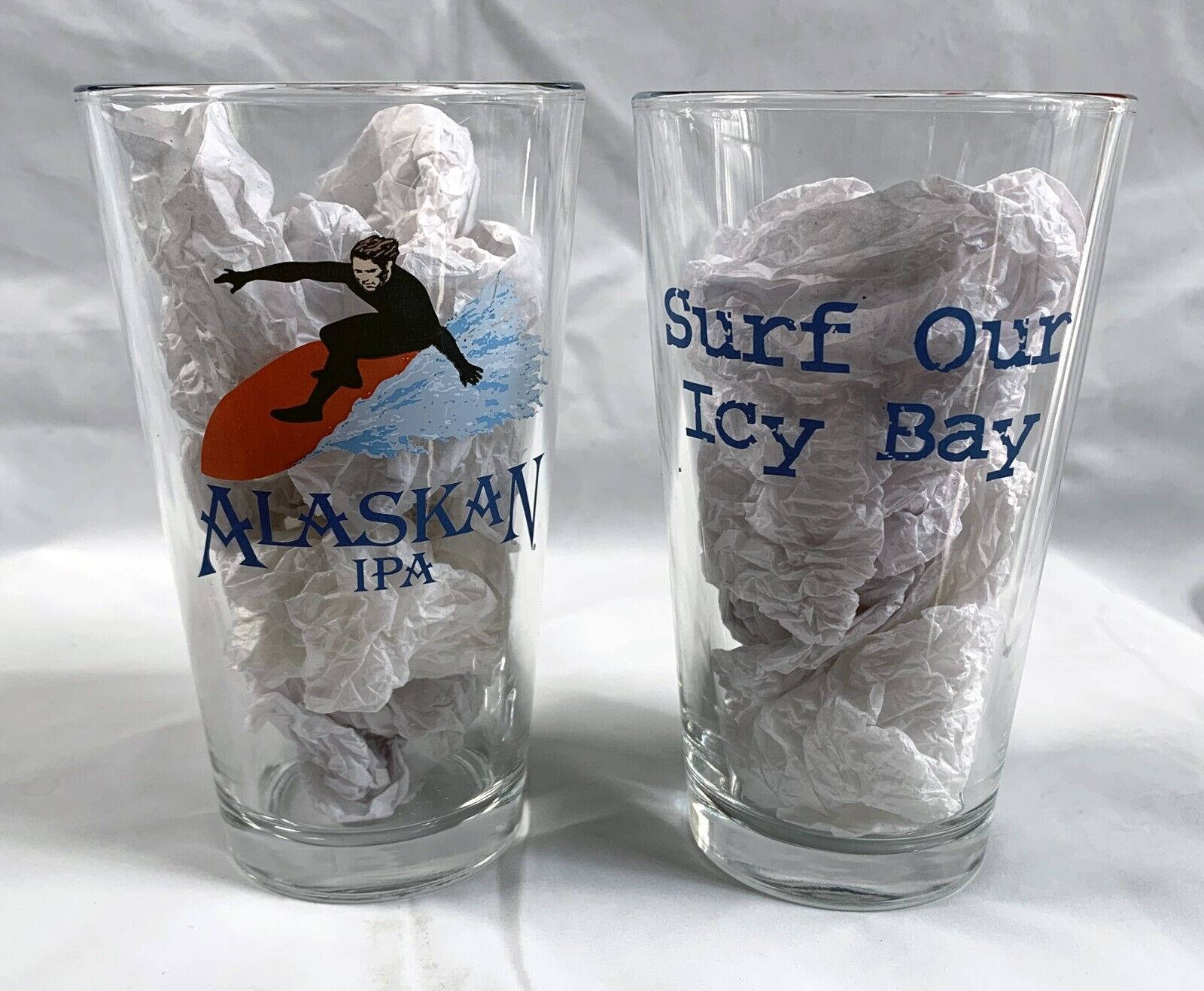 2 Alaskan IPA Beer Surf Our Icy Bay Pint Glasses Surfer Logo Brewery ...