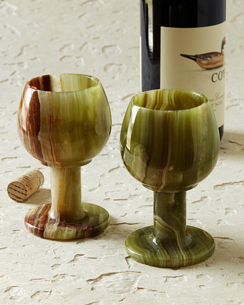 Smtihsonian Banded Travertine Goblet Set of 2 in Velvet Box - Glassware