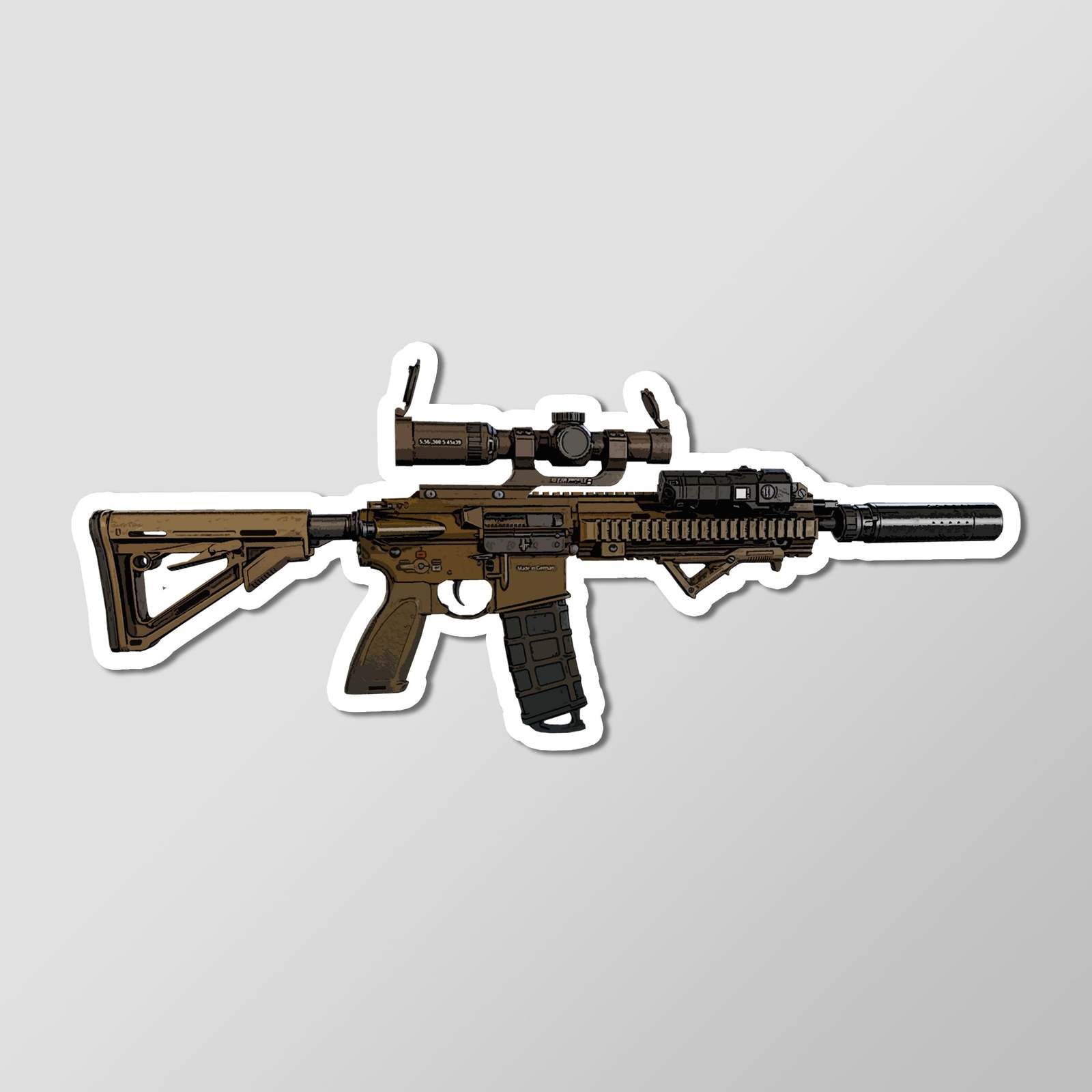 M416 Carbine Assault Rifle w/ LPVO Gun Art Die Cut Vinyl Sticker ...