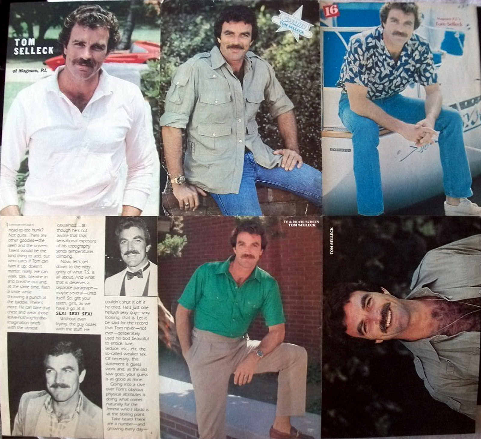 TOM SELLECK ~ Five (5) Color Vintage PIN-UPS from 1981-1982 ~ Clippings ...