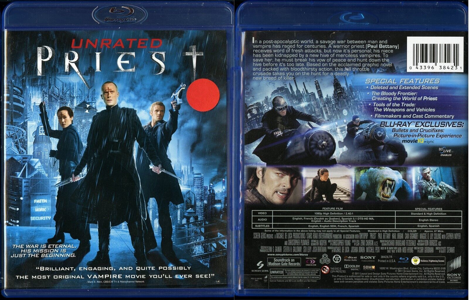 PRIEST UNRATED BLU-RAY MAGGIE Q LILY COLLINS MADCHEN AMICK SONY VIDEO ...