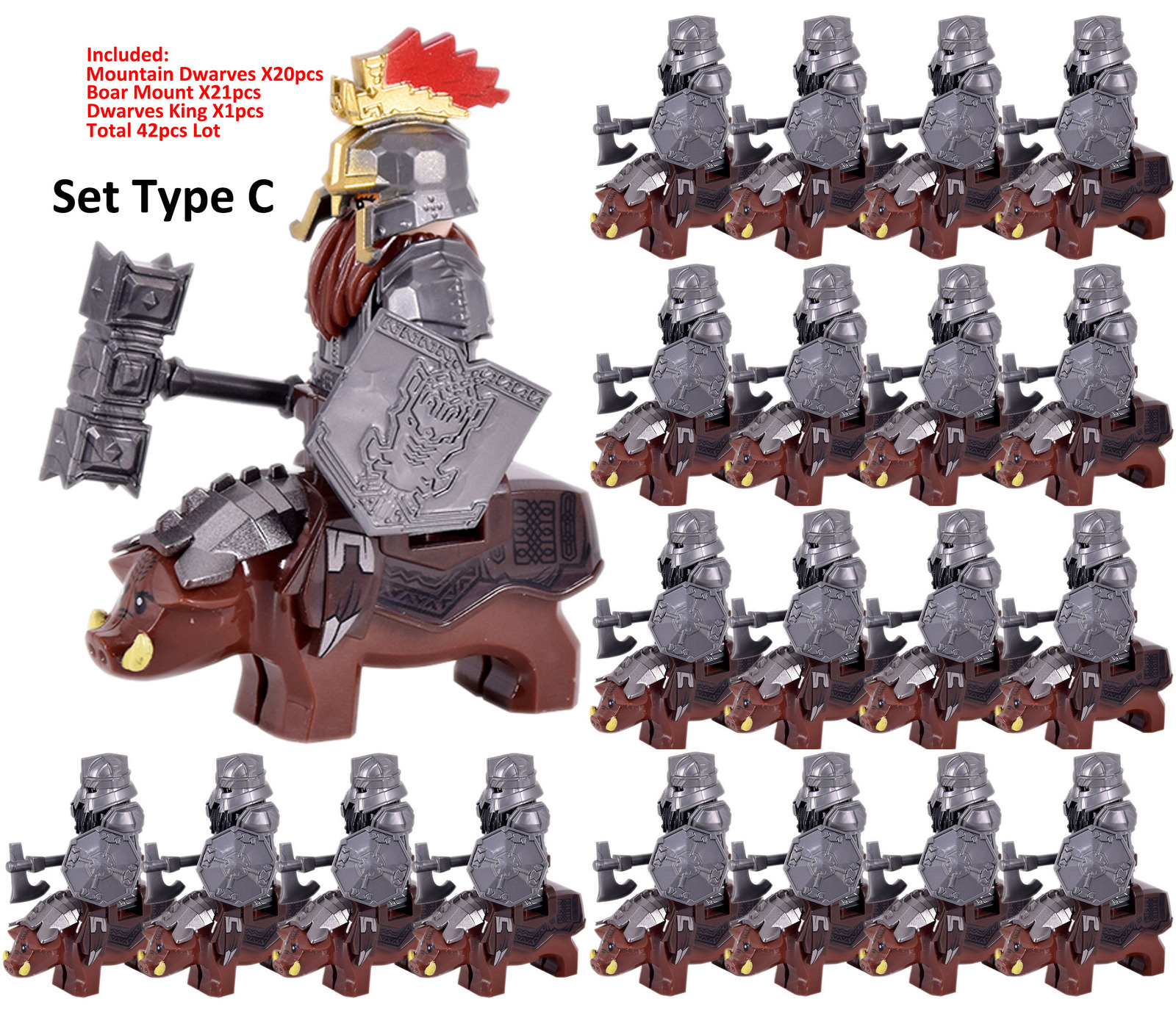 Boar mounted Mountain Dwarf Cavalier Collection Custom Minifigures Set ...