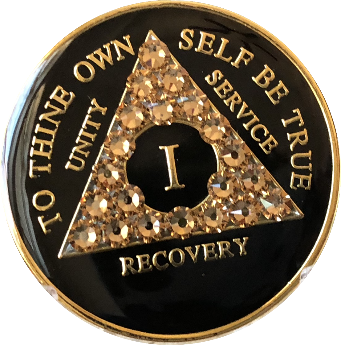1 - 50 Year AA Medallion Topaz Swarovski Crystal Black Sobriety Chip ...