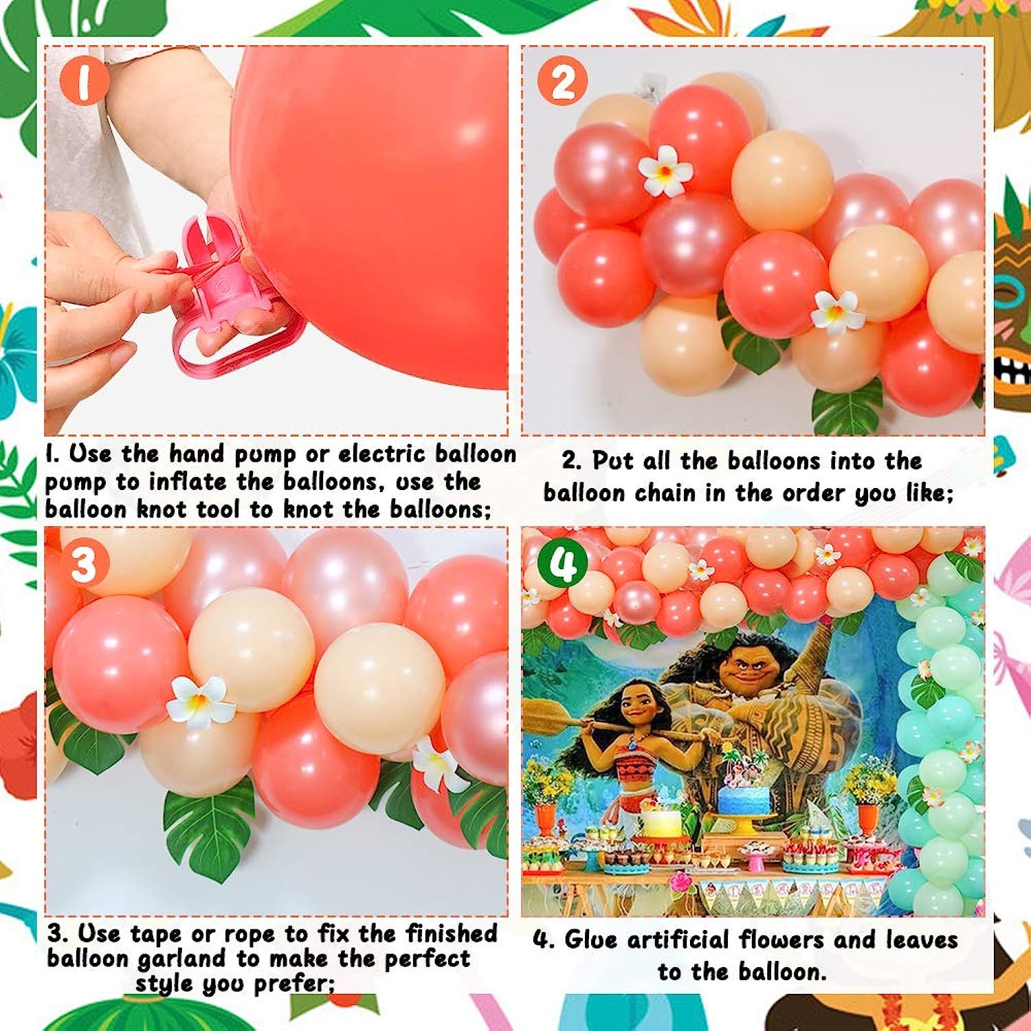 Tropical Balloon Garland Arch Kit, Hawaii Jungle Luau Moana Balloon ...