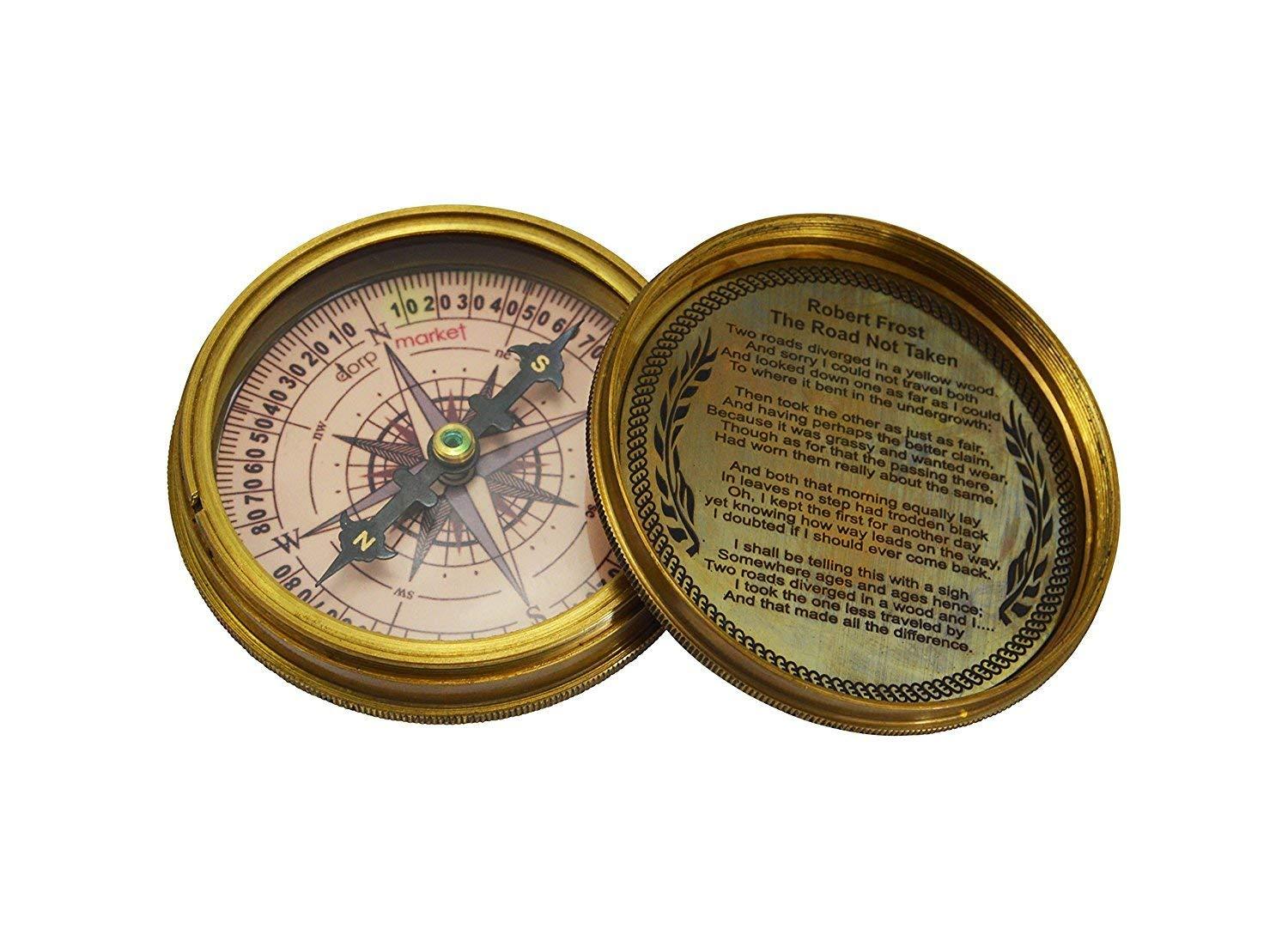 Nauticalmart 3 Brass Marine Robert Frost Poem Brass Pocket Compass Compasses