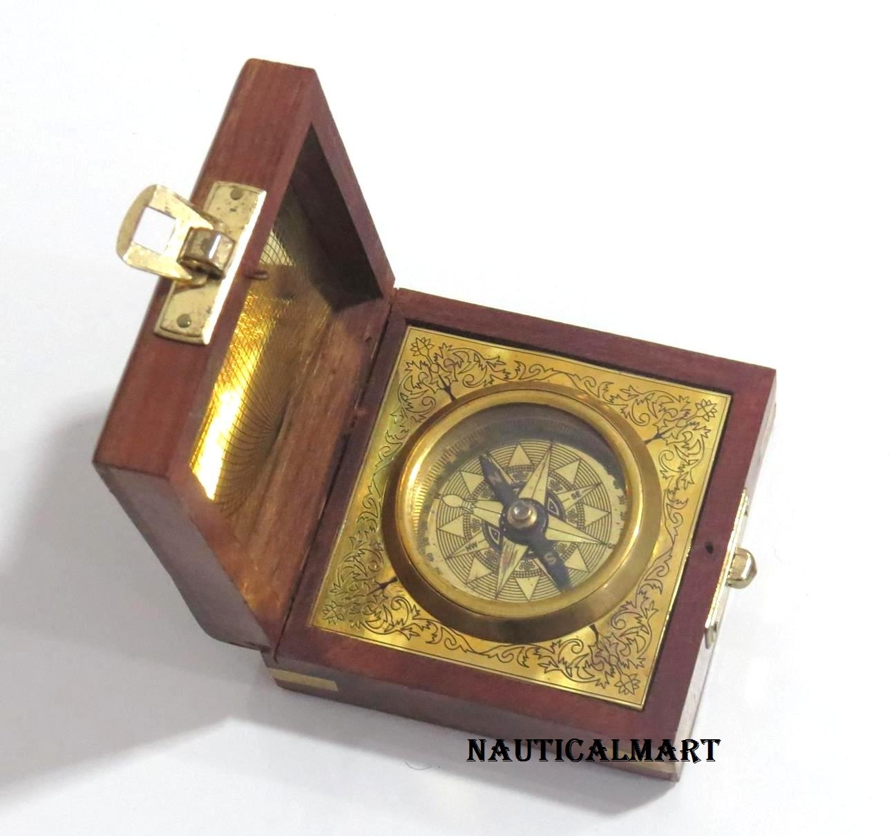 NauticalMart Handcrafted Brass Compass In Wooden Box - Compasses