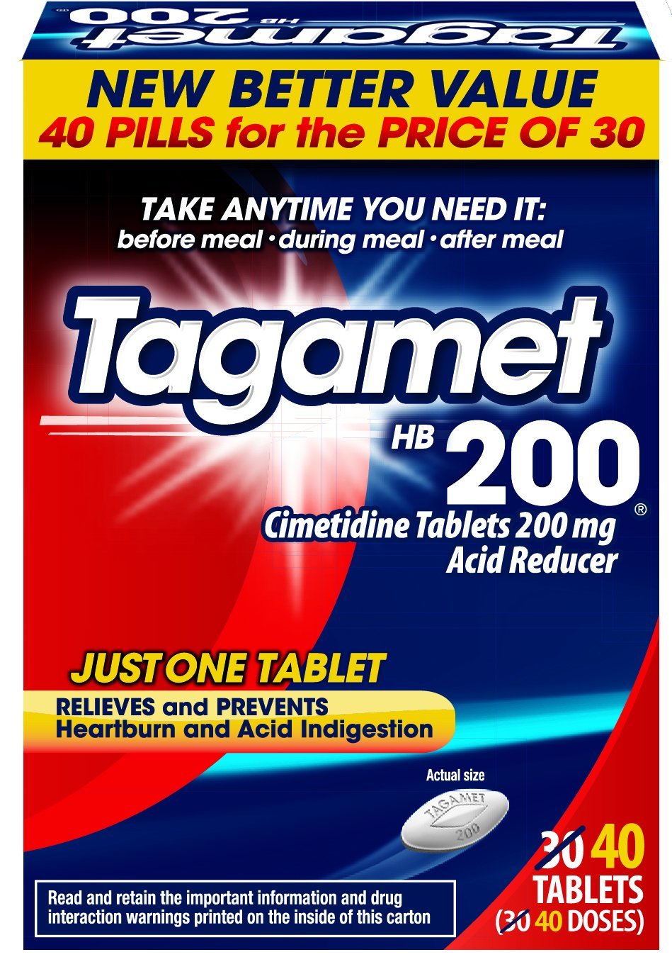 Tagamet HB200 200mg Acid Reducer - 40 Tablets - Digestion & Nausea
