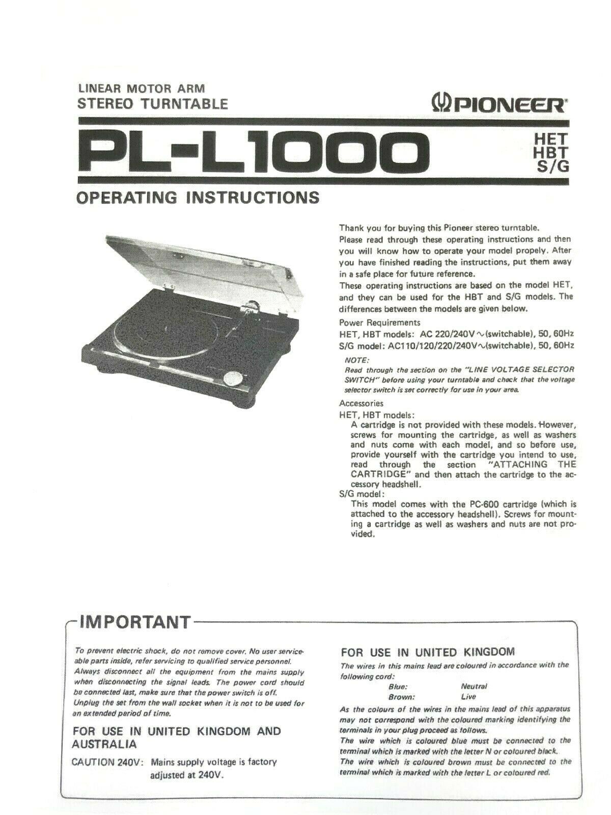 Used Pioneer PL-L1000 Turntables for Sale | HifiShark.com