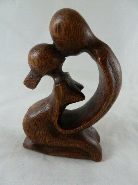 Carved Wood Kissing Couple Statue Figure Wood 4 Tall Sculptures