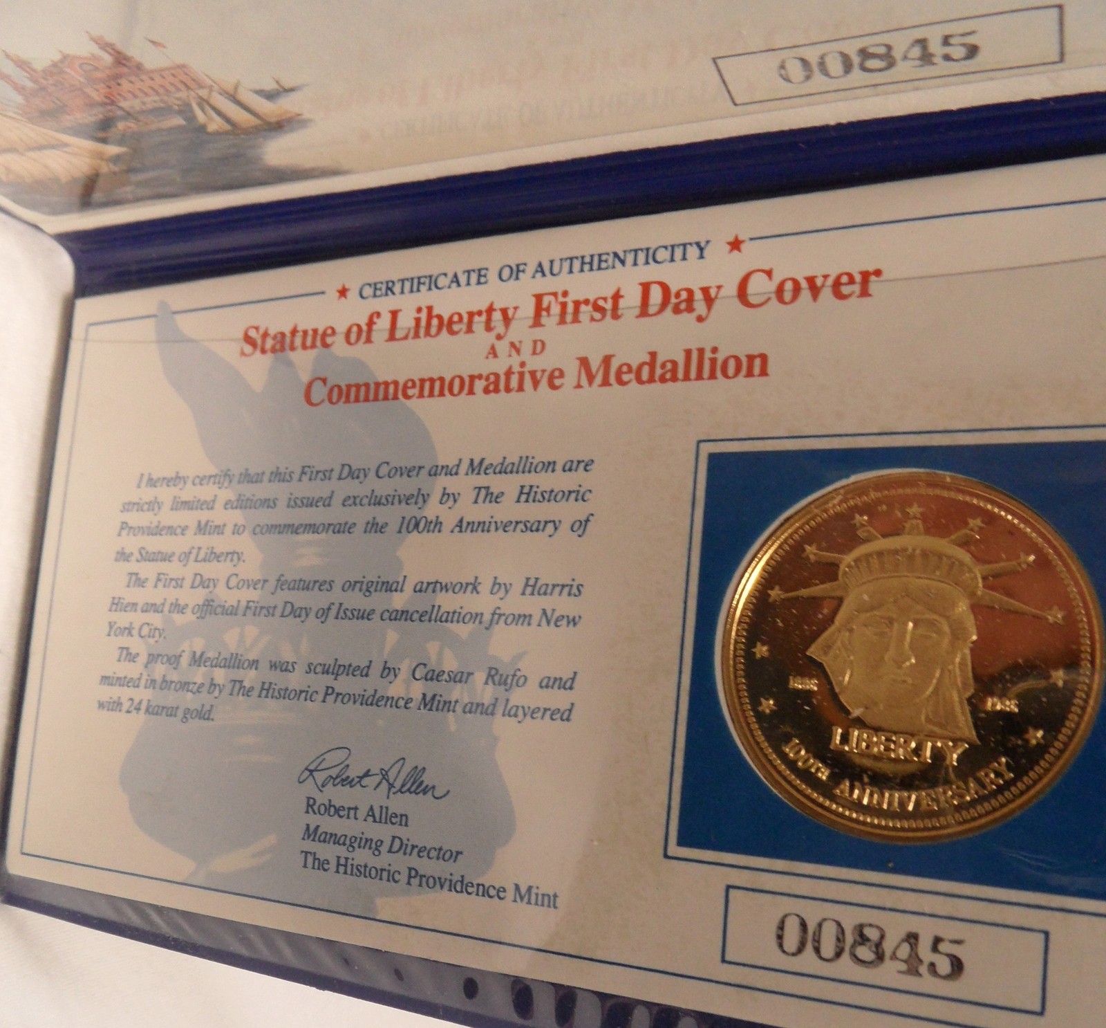 Statue of Liberty Centennial 1st Day Cover and Commemorative Medallion ...