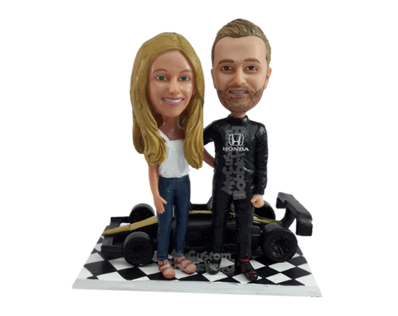 Custom Bobblehead Happy Racer with his wife ready to start the big F1 ...