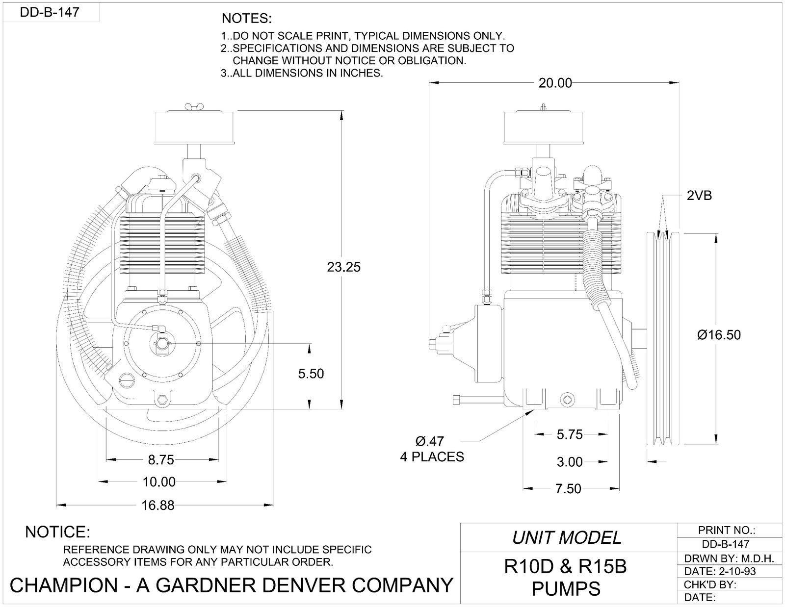 Champion R15B Replacement Air Compressor Pump 3-7.5Hp + Low Oil Monitor ...