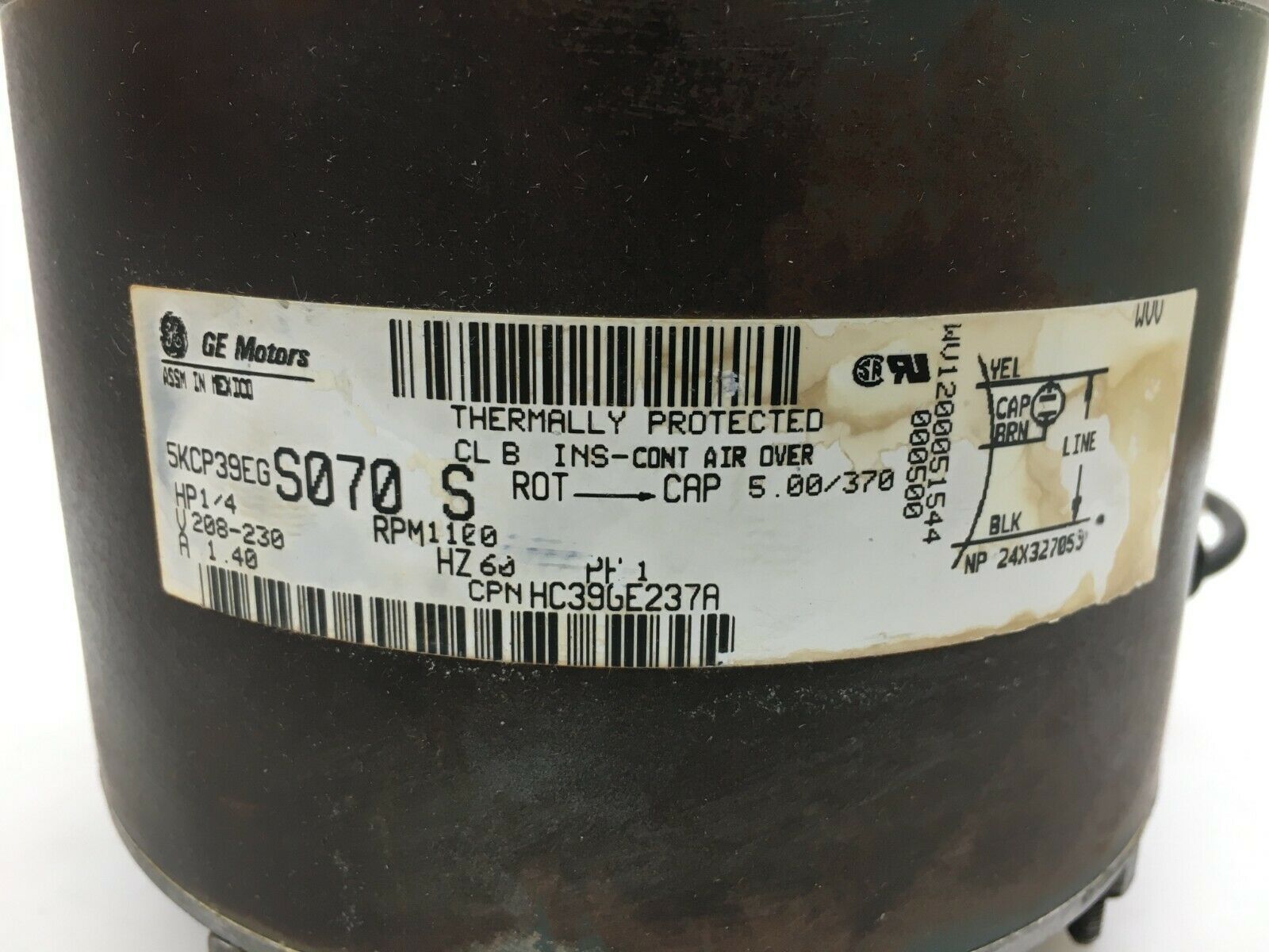 GE 5KCP39EGS070S Carrier HC39GE237A Condenser Motor 1100RPM 1/4HP used ...