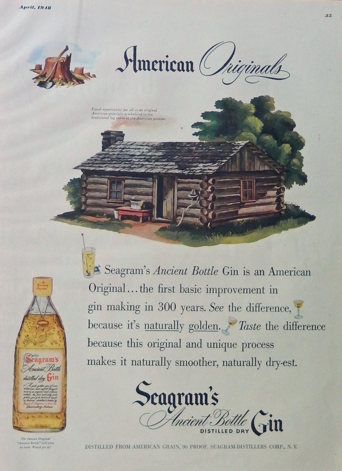 Seagram's Ancient Bottle Gin, 40's print ad. full page color ...