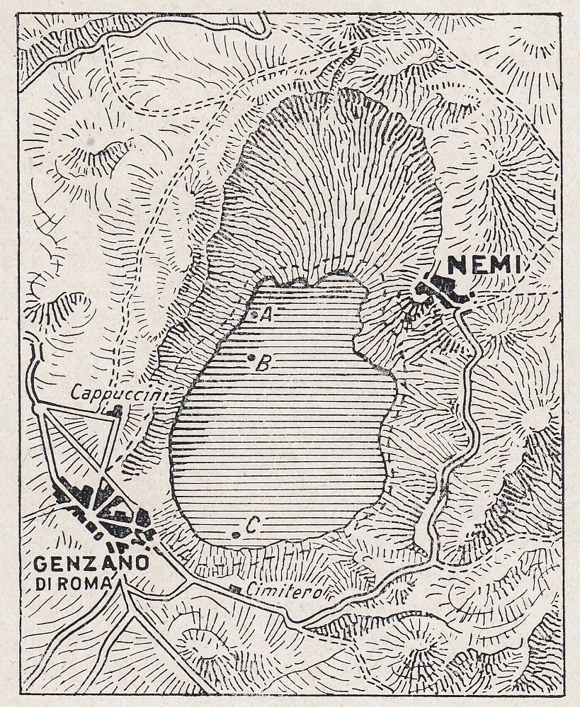 D3202 Topografia del Lago di Nemi - Mappa geografica - 1927 Vintage map ...