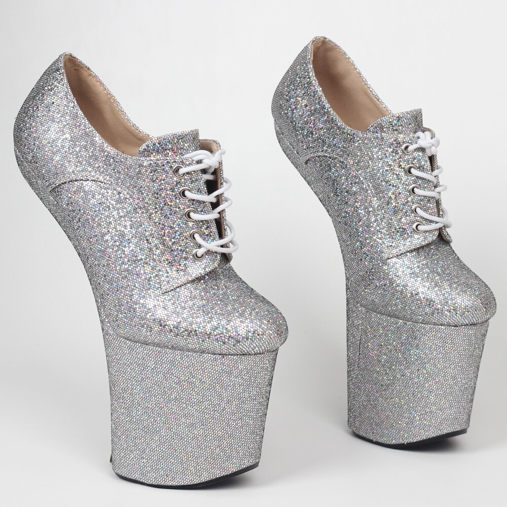 8 inch high heel glitter effect lace up pole dance platform shoes - Women