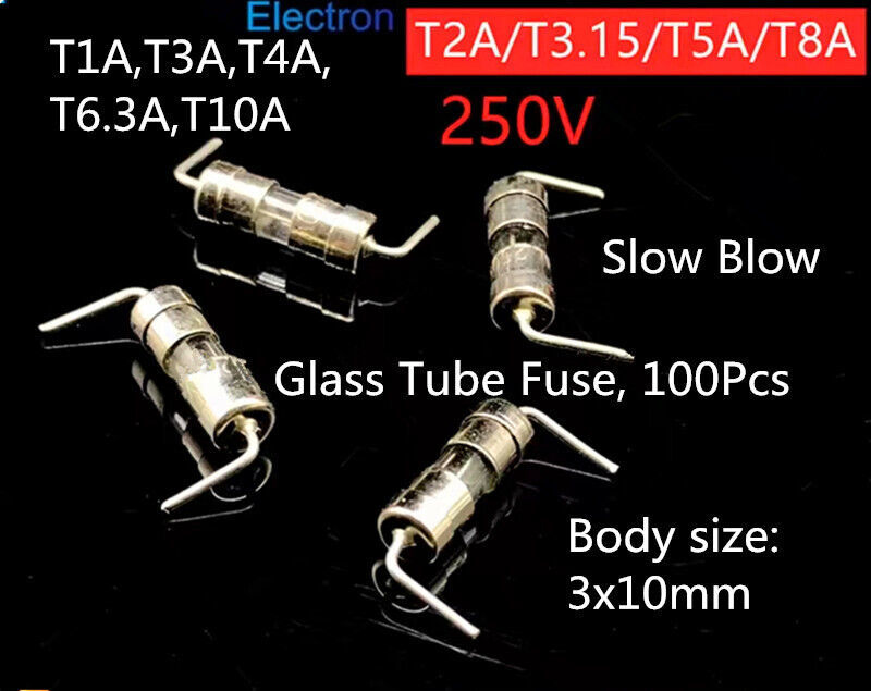 100pcs Slow Blow Glass Tube Fuse 3*10mm T1A T2A T3A T5A T8A T10A 250V ...