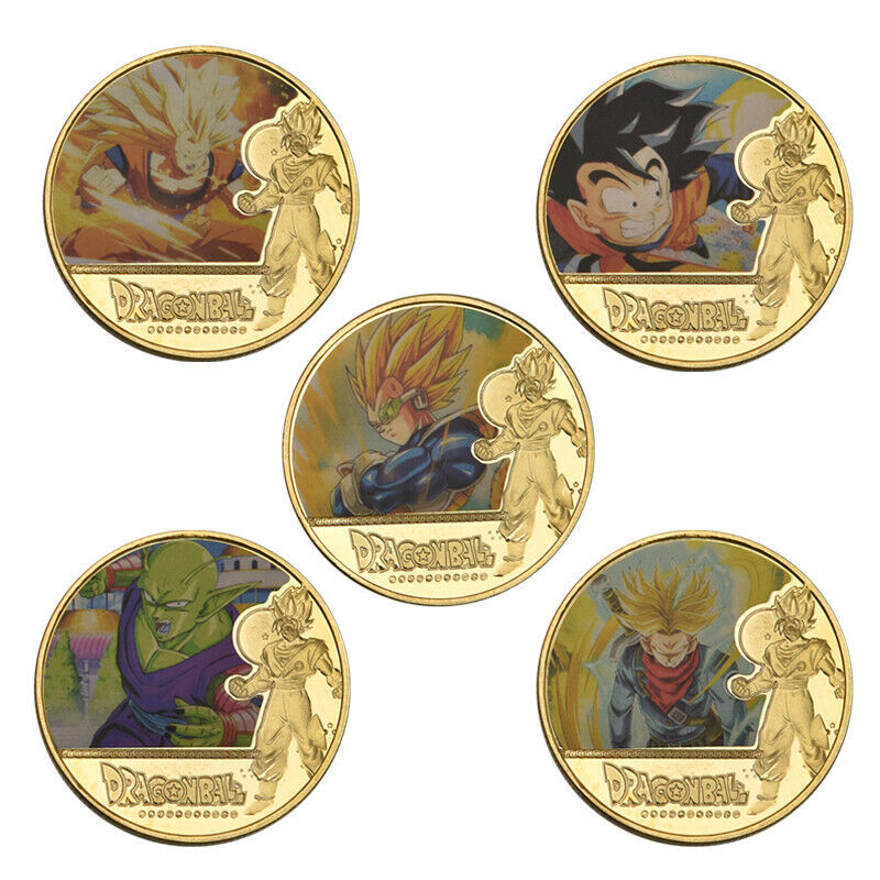 WR 5pcs Dragon Ball Z Gold Commemorative Coin Goku Vegeta Collection In ...