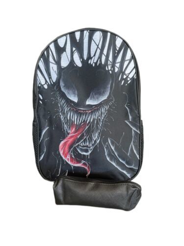 Venom Face Novelty Black Graphic 3D Backpack With Black Plastic Pencil ...