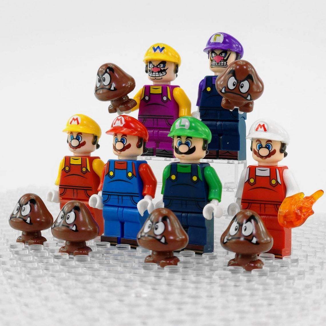 6pcs Super Mario Luigi Wario Waluigi and Goombas Video Game Minifigures ...