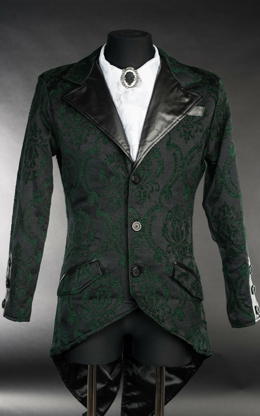 Men's Black Green Brocade Steampunk Tailcoat Victorian Vampire Goth ...