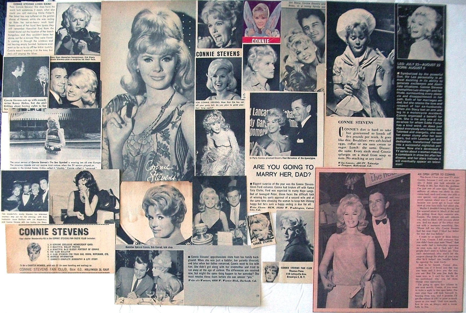 CONNIE STEVENS ~ Twenty-Four (24) Color and B&W Vintage CLIPPINGS from ...