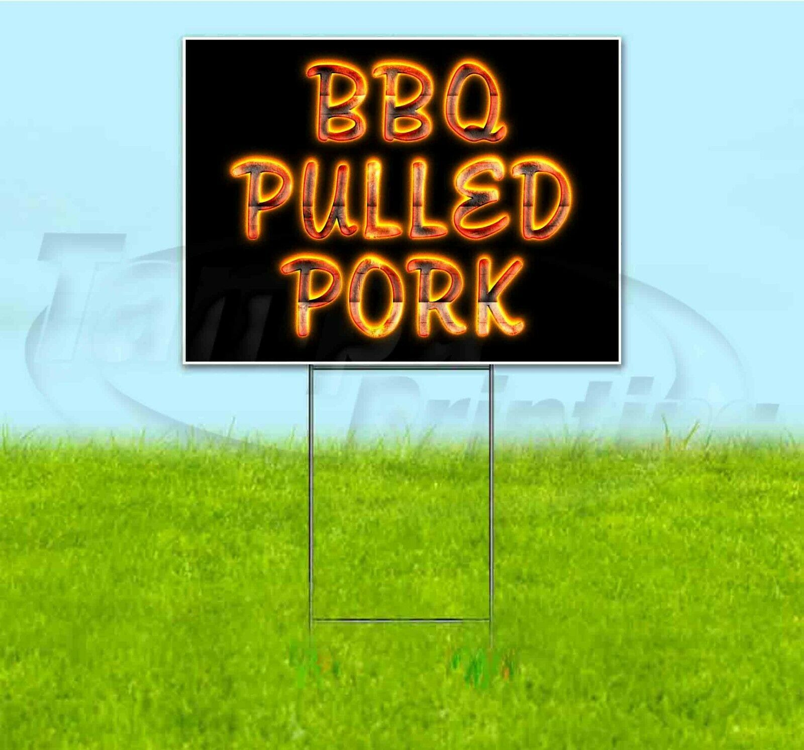 BBQ PULLED PORK 18x24 Yard Sign WITH METAL STAKE Corrugated Bandit BBQ ...