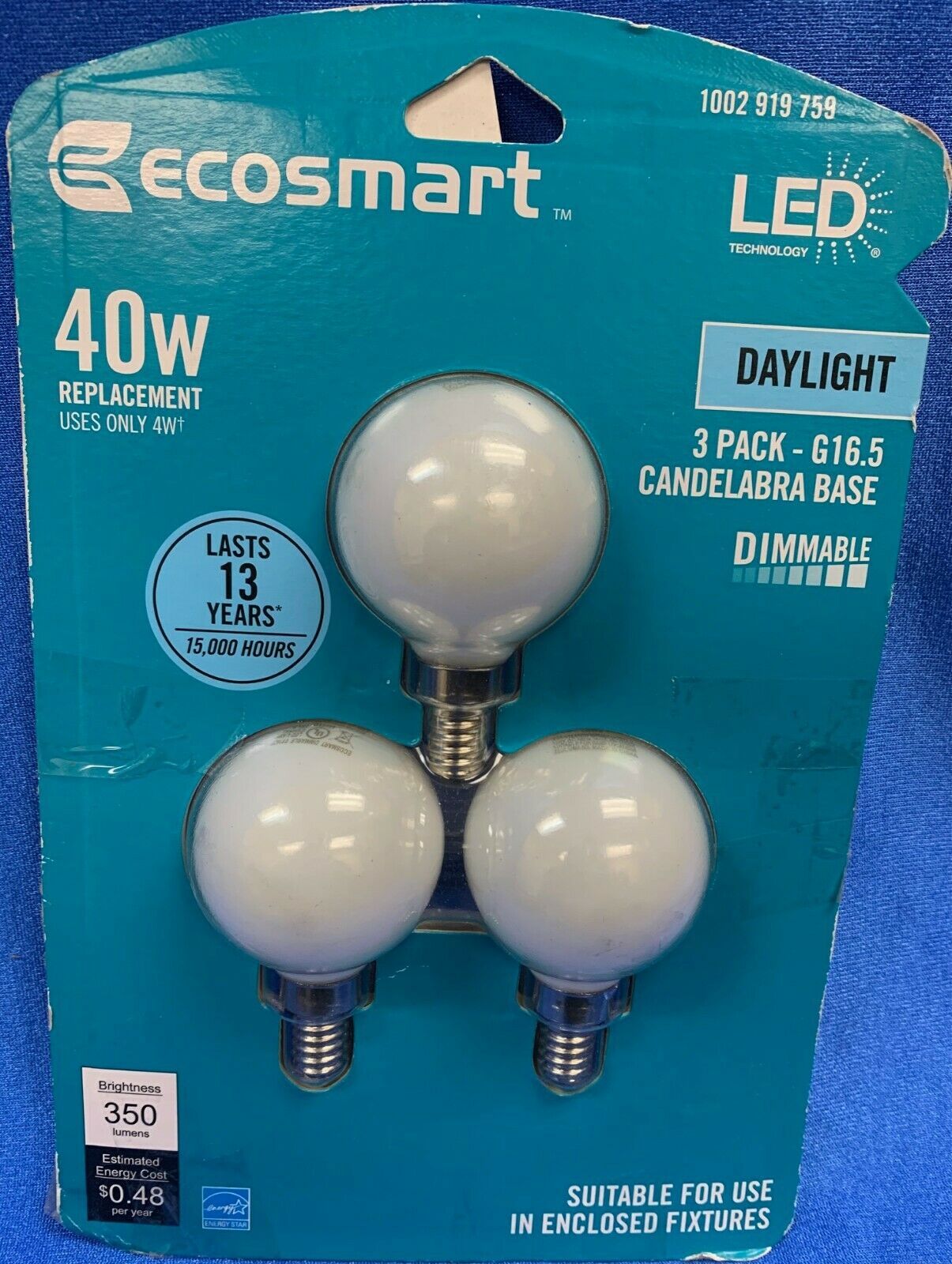 EcoSmart 40 Watt LED Daylight Candelabra Base Dimmable 3Pack 1002919759 ...