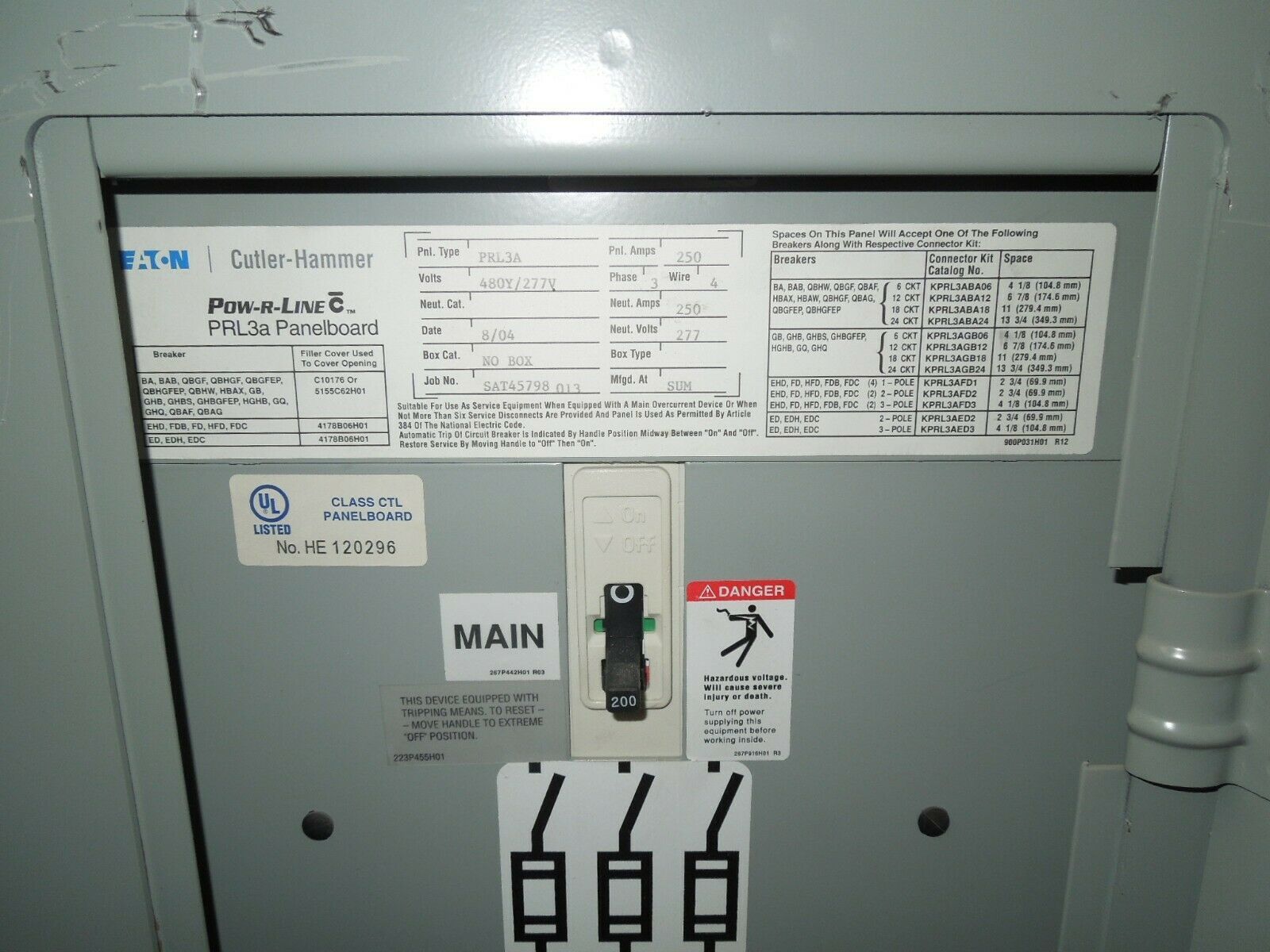 Eaton PRL3a Panelboard 200A 3P 480Y/277V Main Brekaer w/ Novar NCH-1000 ...