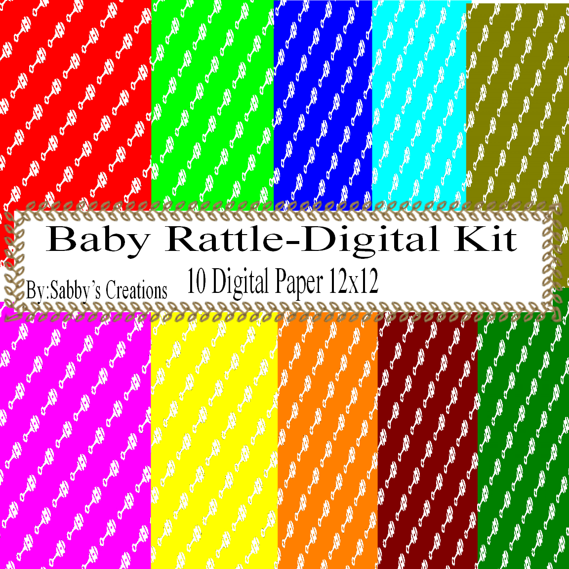Baby Rattle Digital Kit-Digtial Paper-Art Clip-Gift Tag-Jewelry-T shirt ...