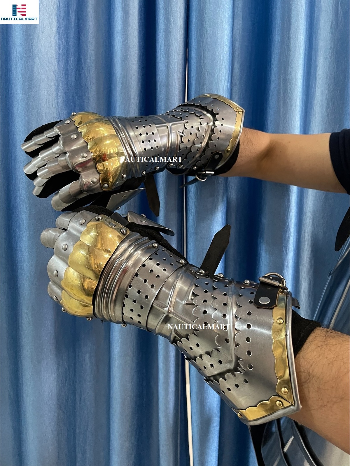 NauticalMart Armor Brass Accents Gauntlet Gloves Medieval Knight ...
