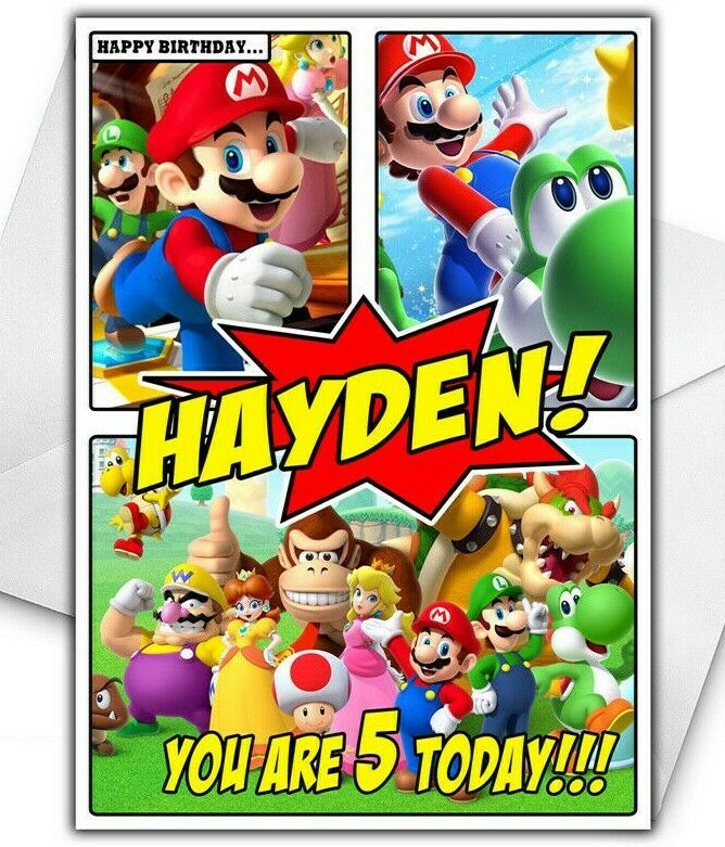 SUPER MARIO COMIC Birthday Card - Personalised - Mario Birthday Card ...