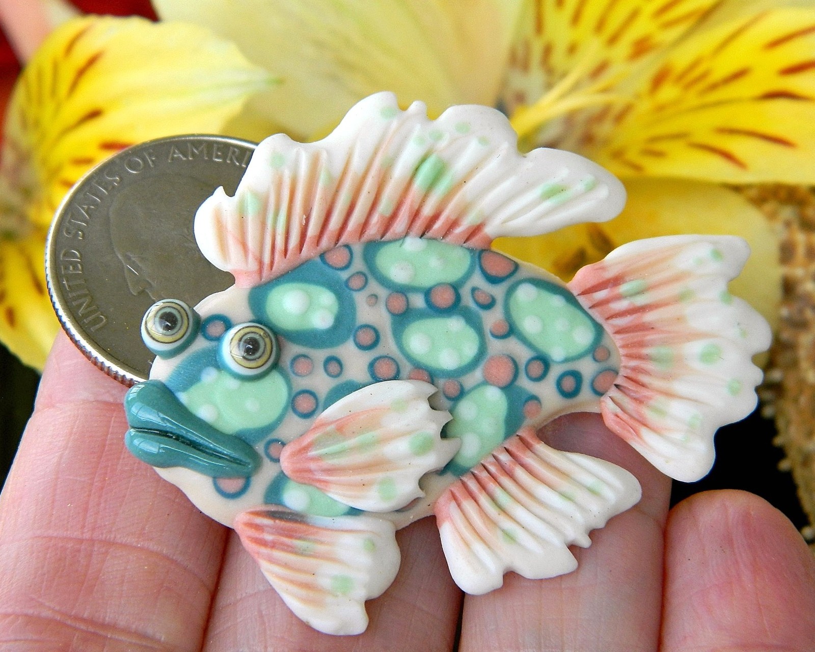Vintage Tropical Fish Pin Brooch 1993 Handcrafted Clay Artist Signed ...