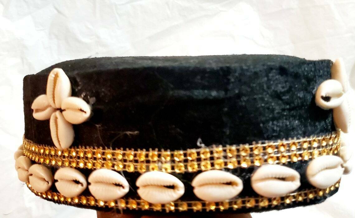 Black Traditional Igbo kufi Velvet Hat WT Cowries. Larry Gaga style ...