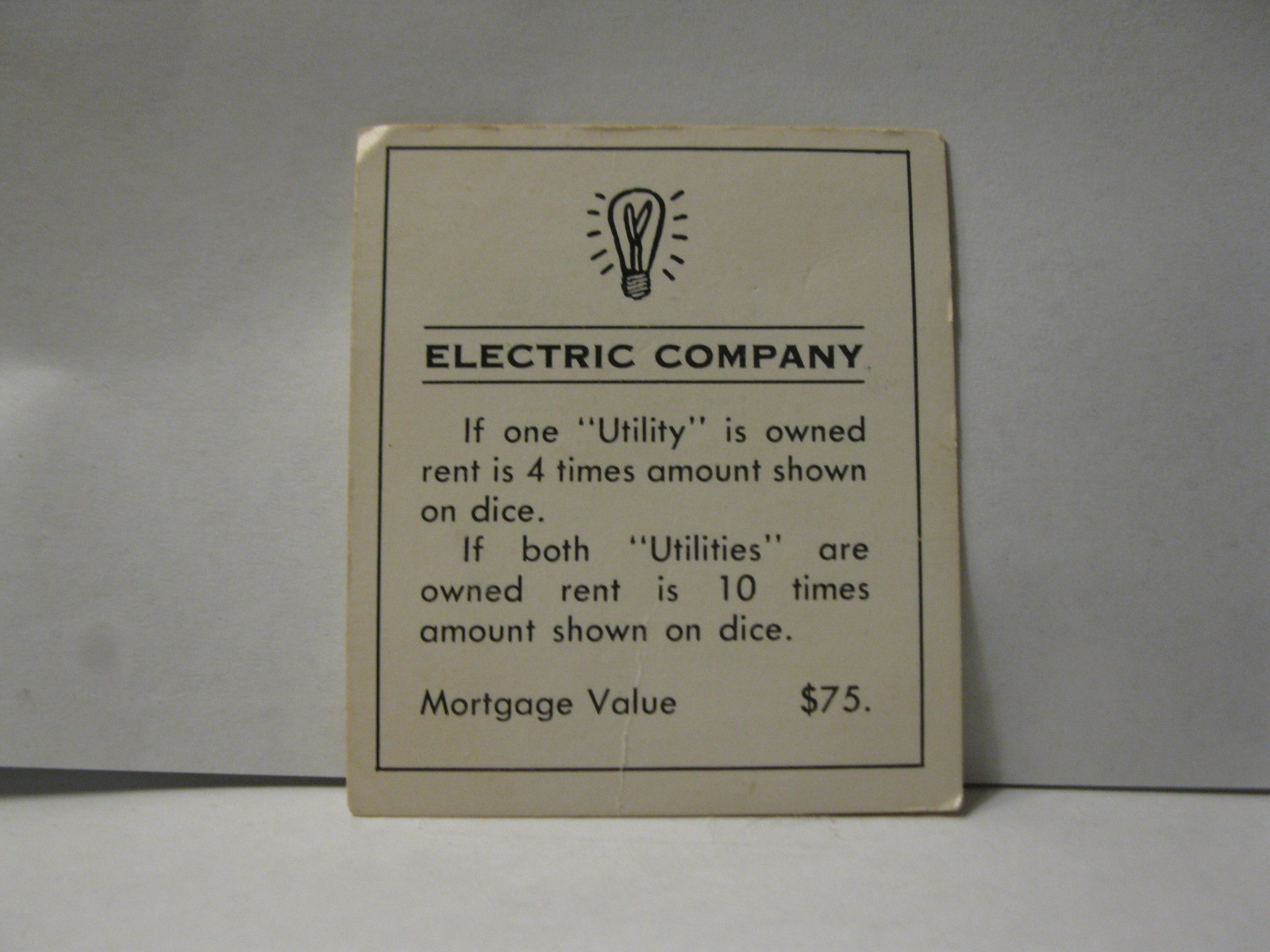 1985 Monopoly Board Game Piece: Electric Company Title Deed - Game ...
