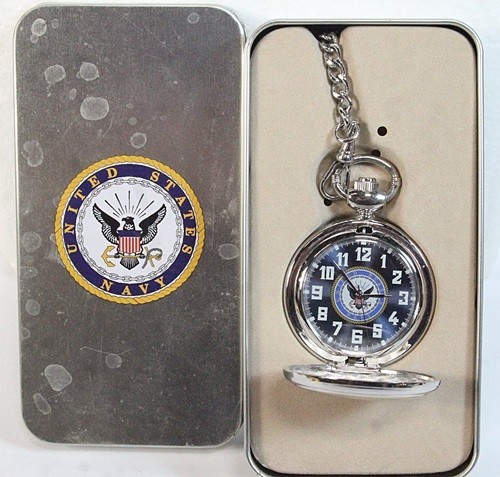 United States Navy Pocket Watch unisex blue face silver tone analog H30 ...
