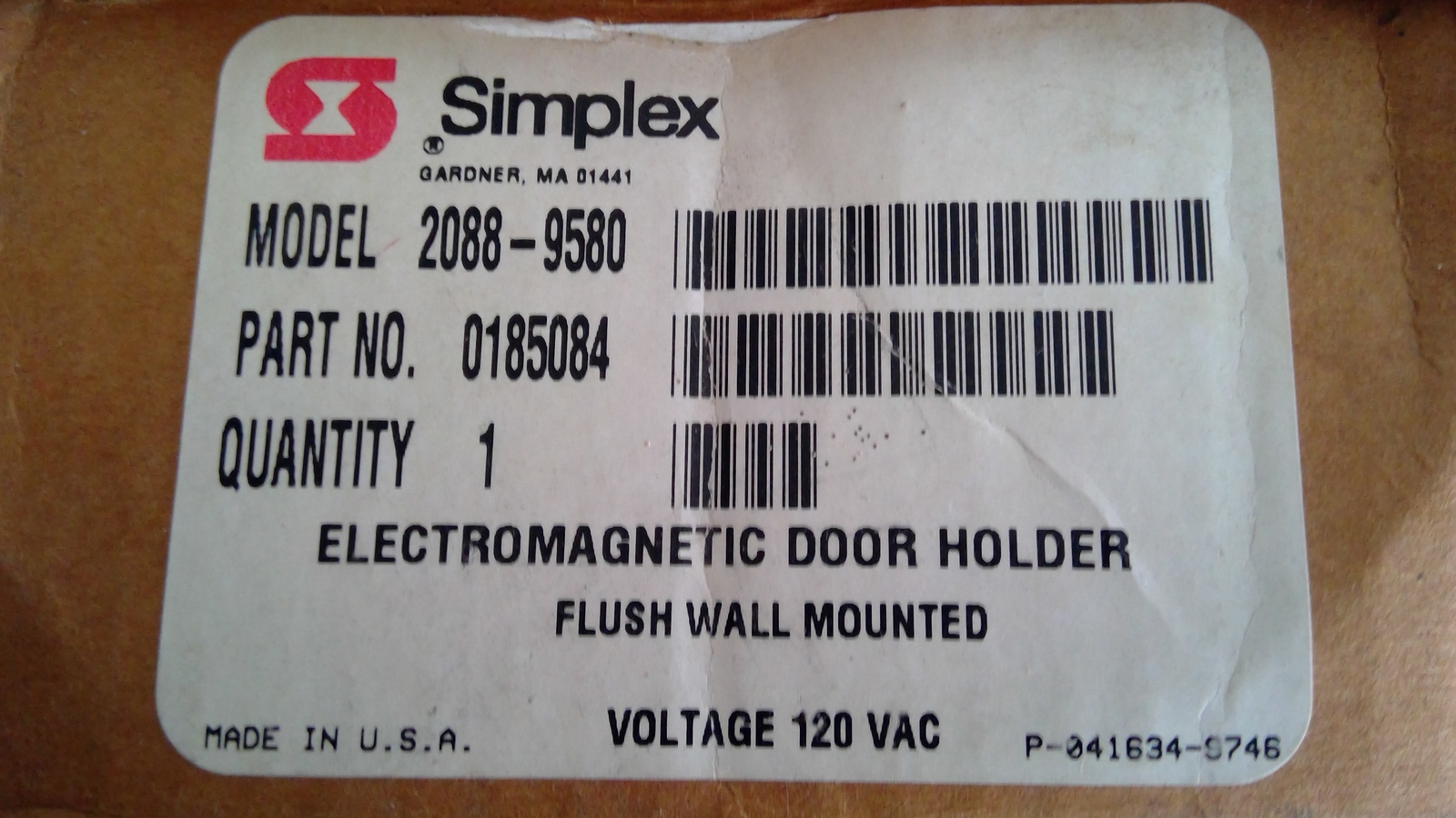 Simplex 2088-9580 Electromagnetic Door Holder Flush Wall Mount 120 VAC ...
