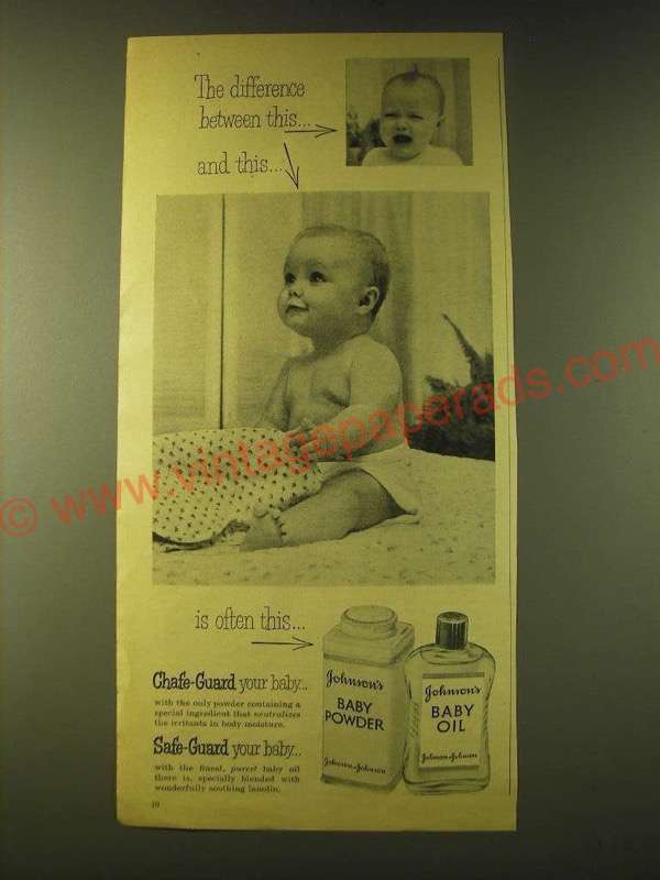 1956 Johnson's Baby Powder and Baby Oil Ad - The difference btween this ...