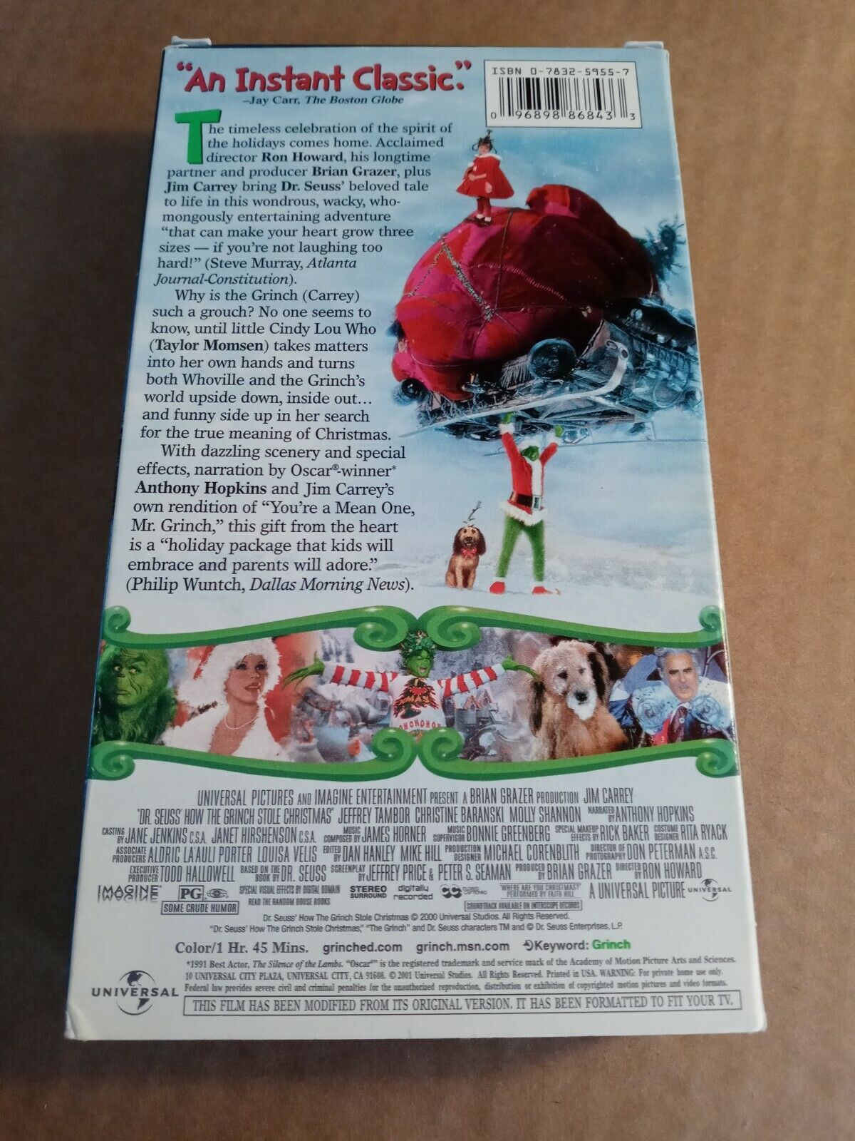 Jim Carrey How the Grinch Stole Christmas (VHS, 2001, Slipsleeve) - VHS ...