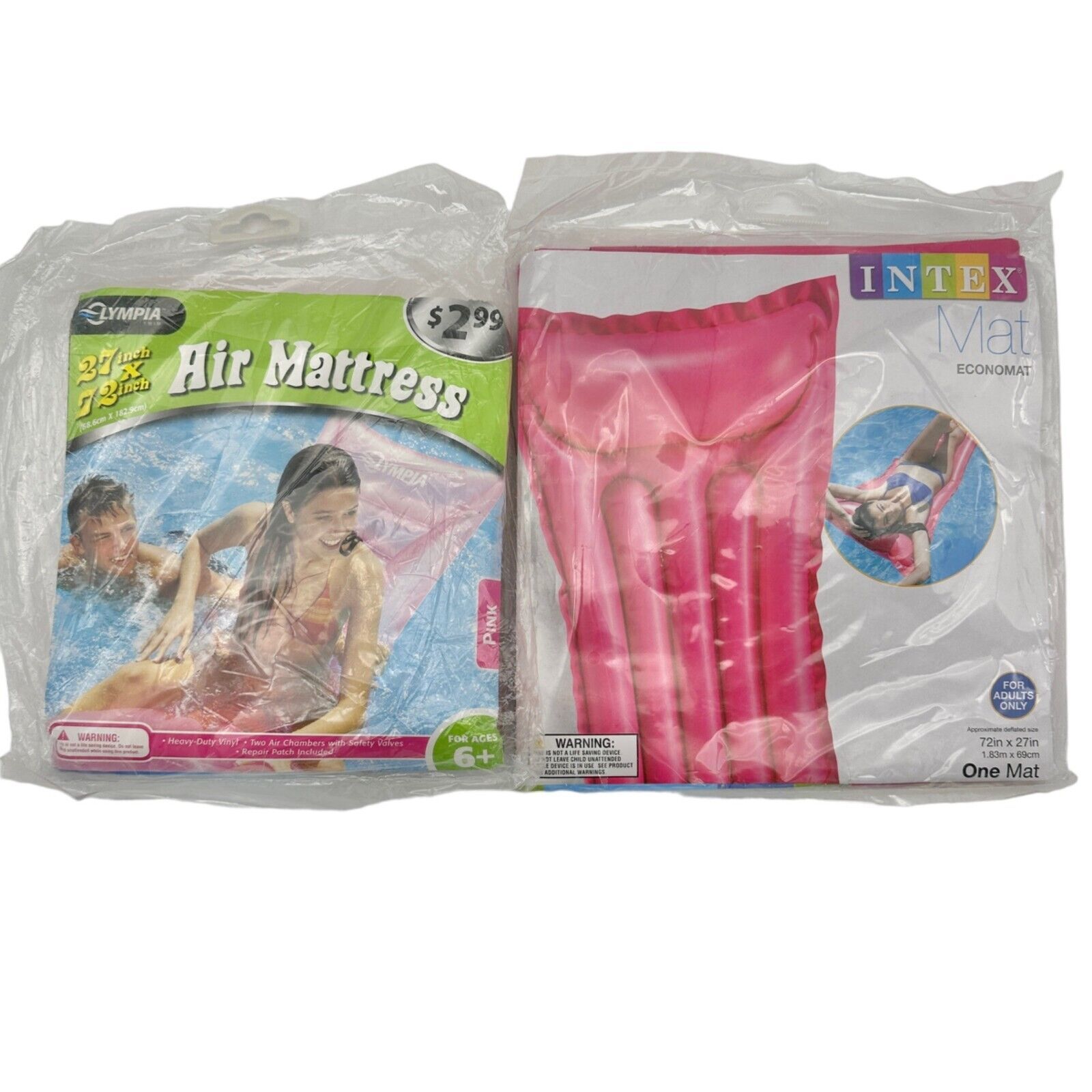 Set of 2 Inflatable Air Mattress for Pools both Pink NIP Unopened 72x27 ...