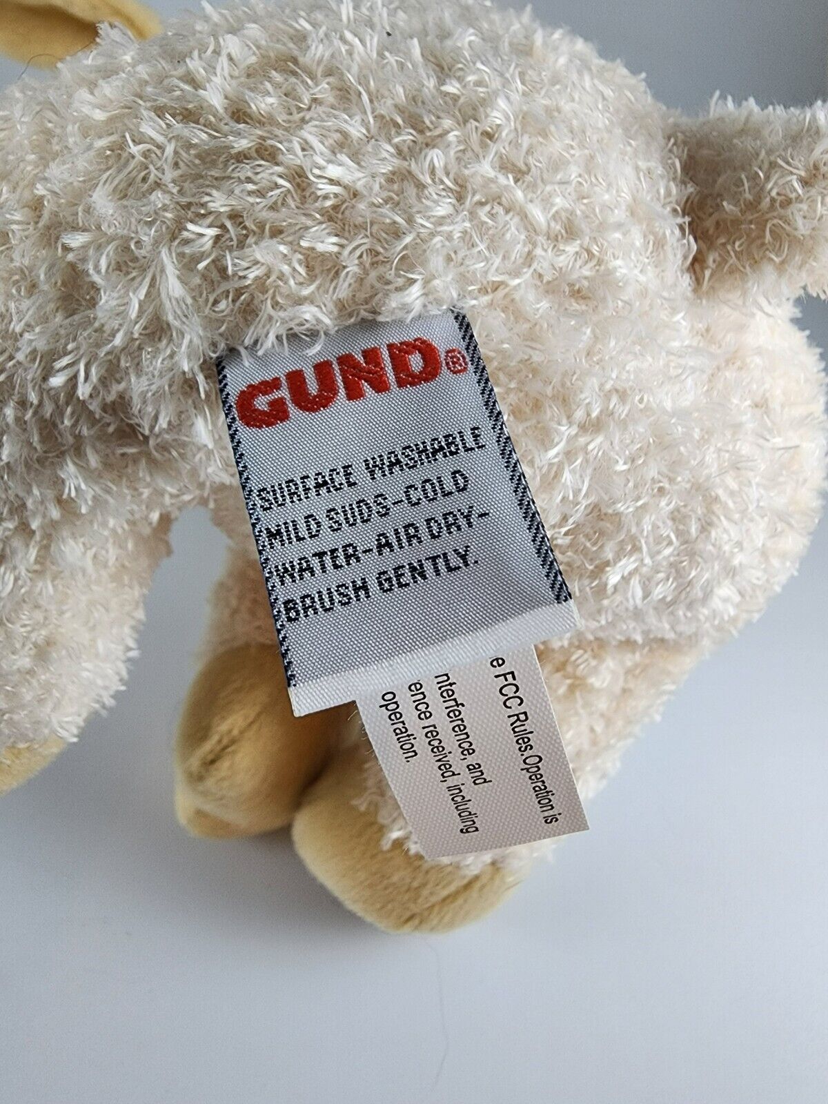 Gund 8" Stuffed Plush Sitting Lullaby Lamb w/Brown Tan Check Pattern Bow *WORKS* - Gund