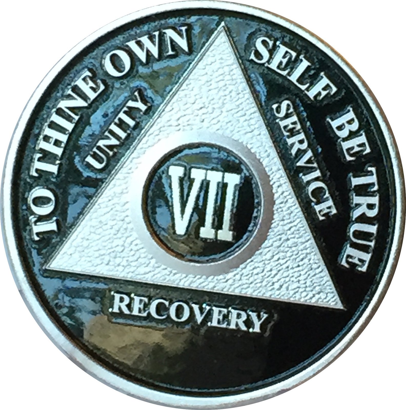 7 Year AA Medallion Black Silver Plated Sobriety Chip With Vinyl ...