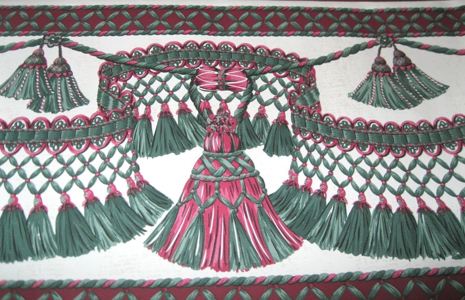 Victorian Rope Tassle Fringe Red Wine Green White Wallpaper Border ...